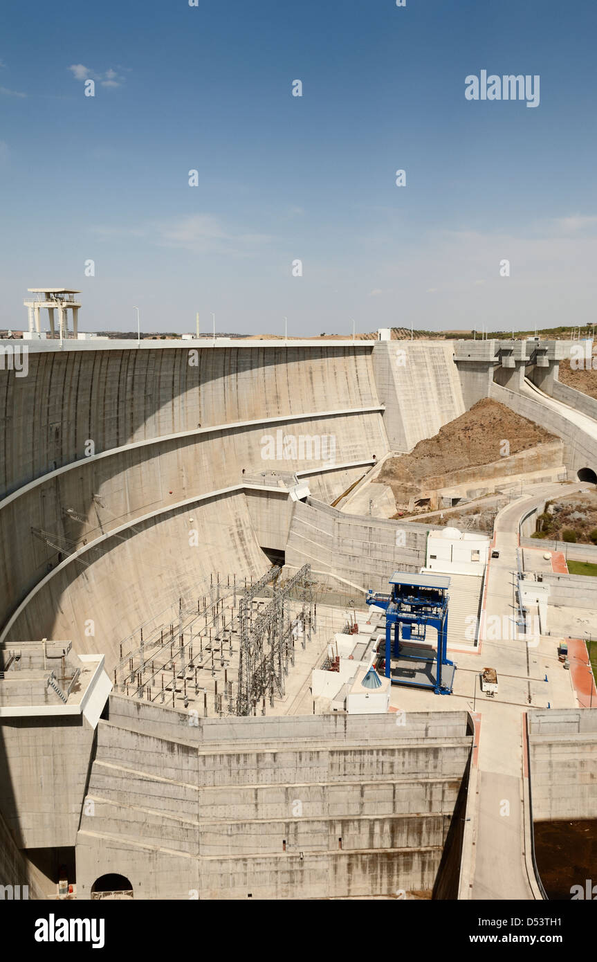 Overview of the downstream side of Alqueva dam in Guadiana river ...