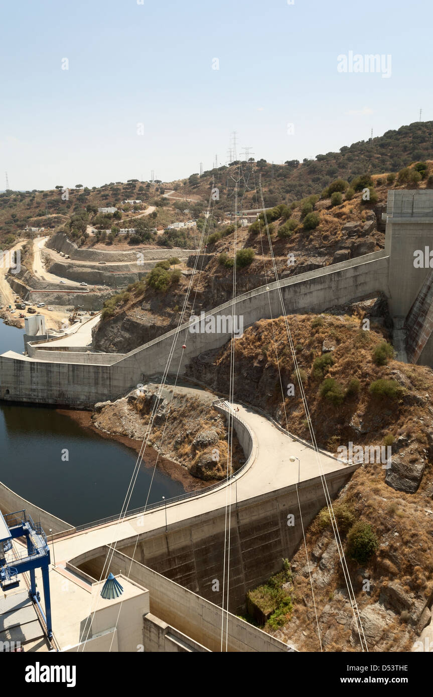 Power lines in the hydroelectric power plant of Alqueva dam, , Alentejo ...