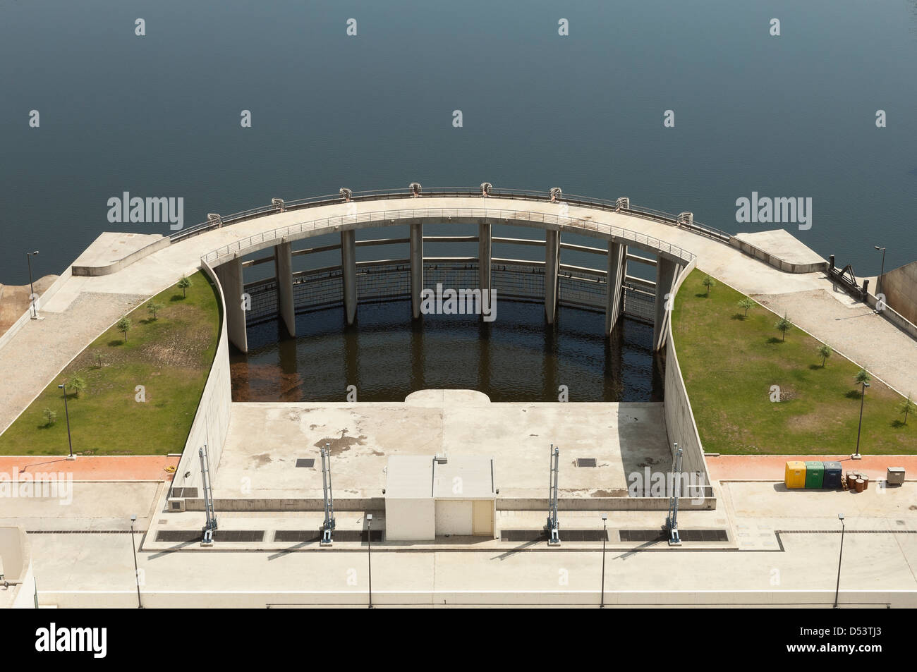 Overview of the downstream side of Alqueva dam in Guadiana river ...