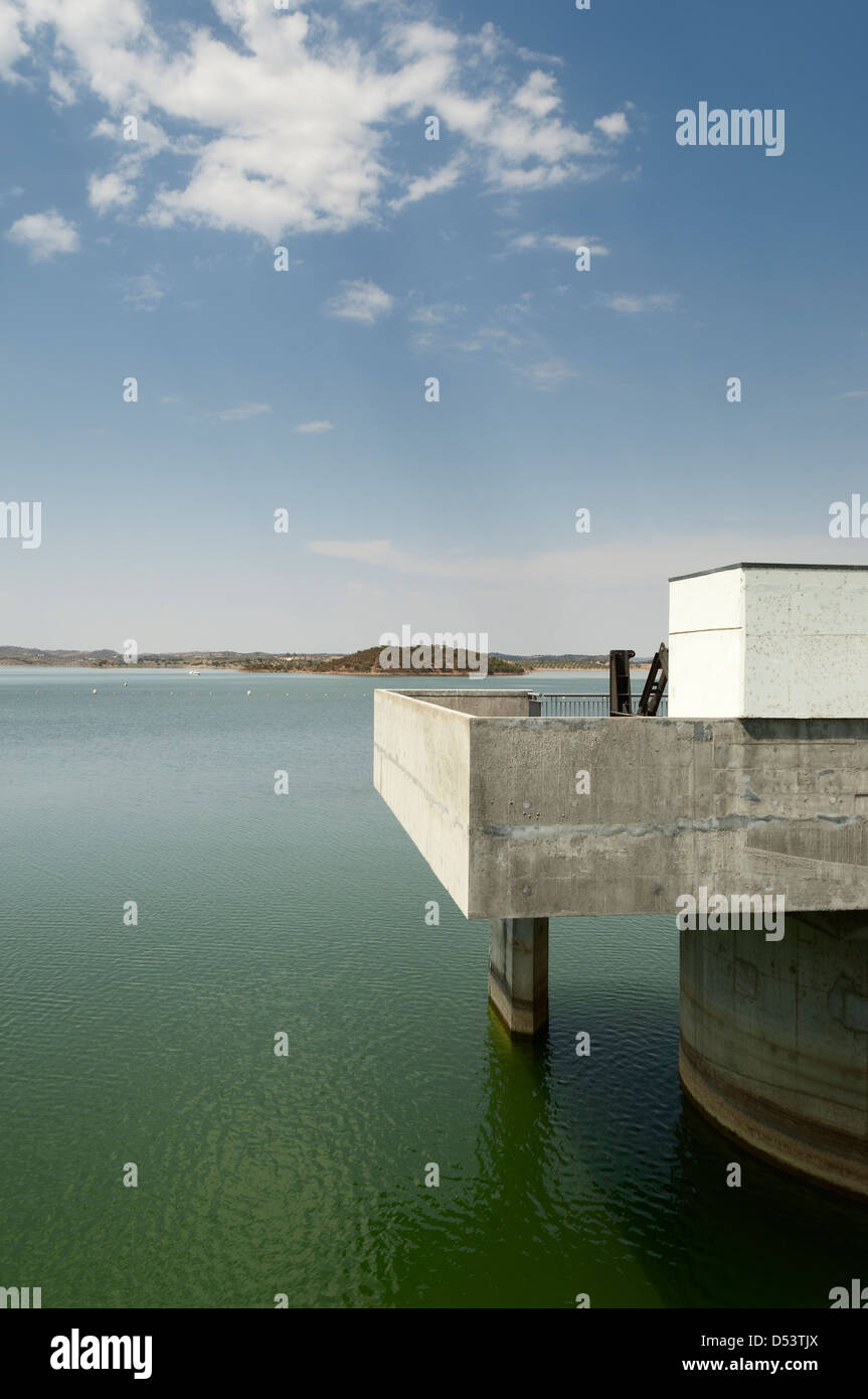 Intake tower in Alqueva reservoir, serving the hydroelectric power ...