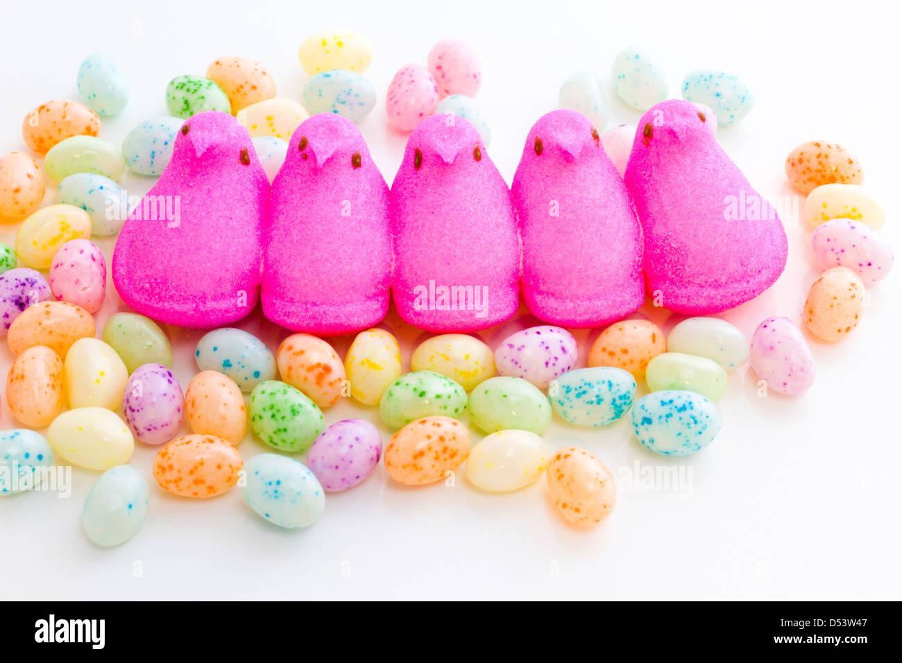 Marshmallow chicks for Easter on a white background Stock Photo - Alamy