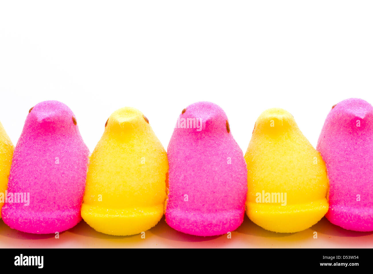Marshmallow chicks for Easter on a white background Stock Photo - Alamy