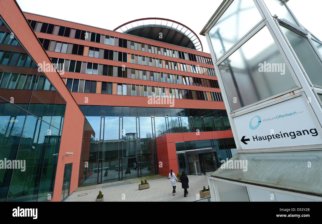 View of the main entrance of the hospital in Offenbach, Germany, 22 ...