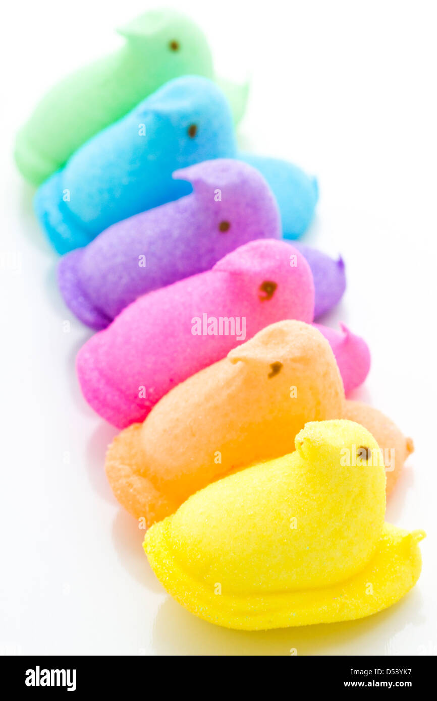 Rainbow color marshmallow peeps and jelly beans Stock Photo - Alamy