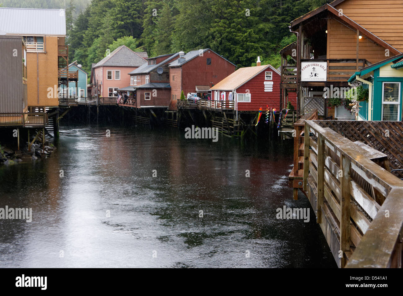 Buildings on pilings above Ketchikan Creek, historic Creek Street ...