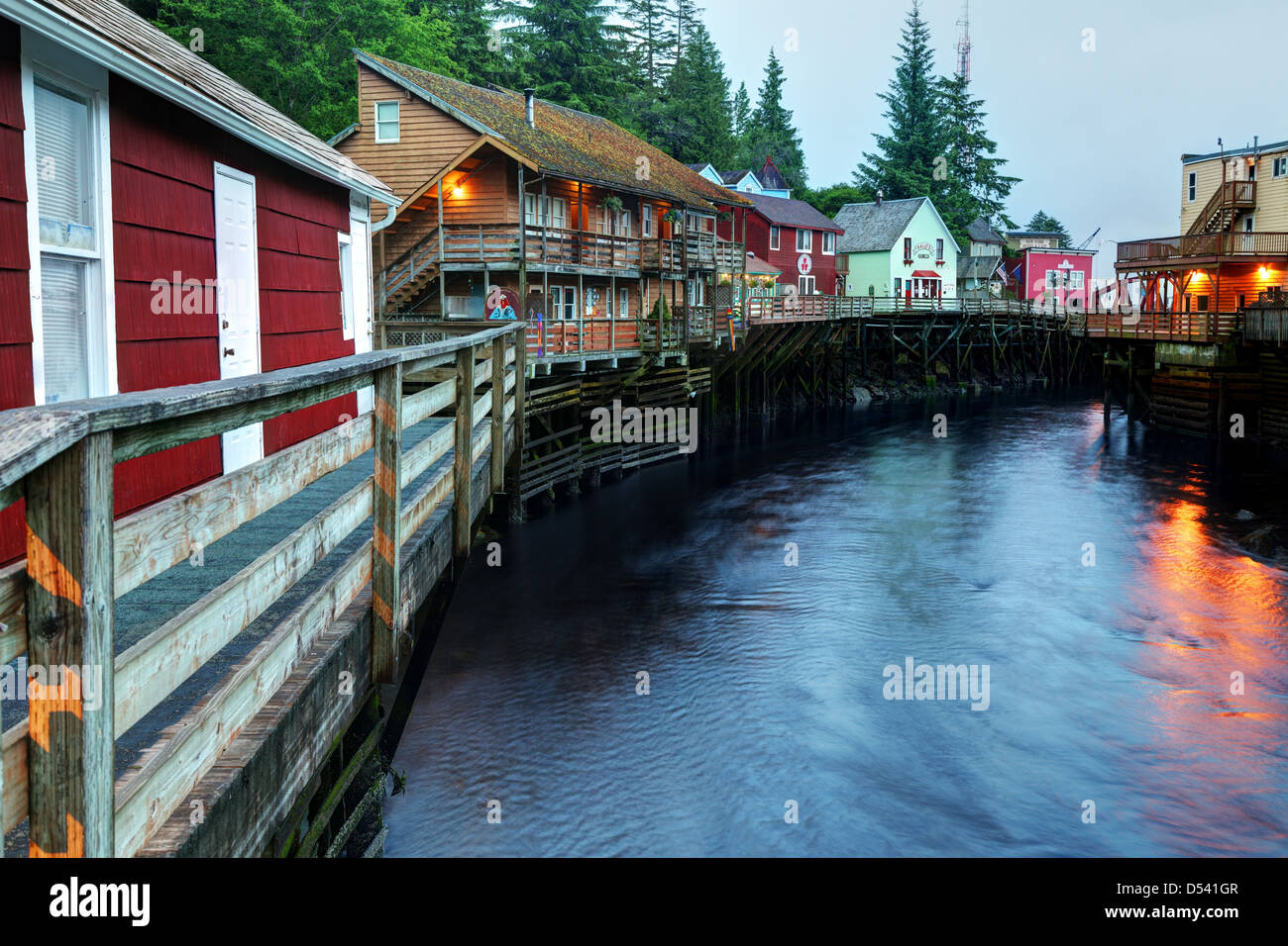 Buildings on pilings above Ketchikan Creek, historic Creek Street ...