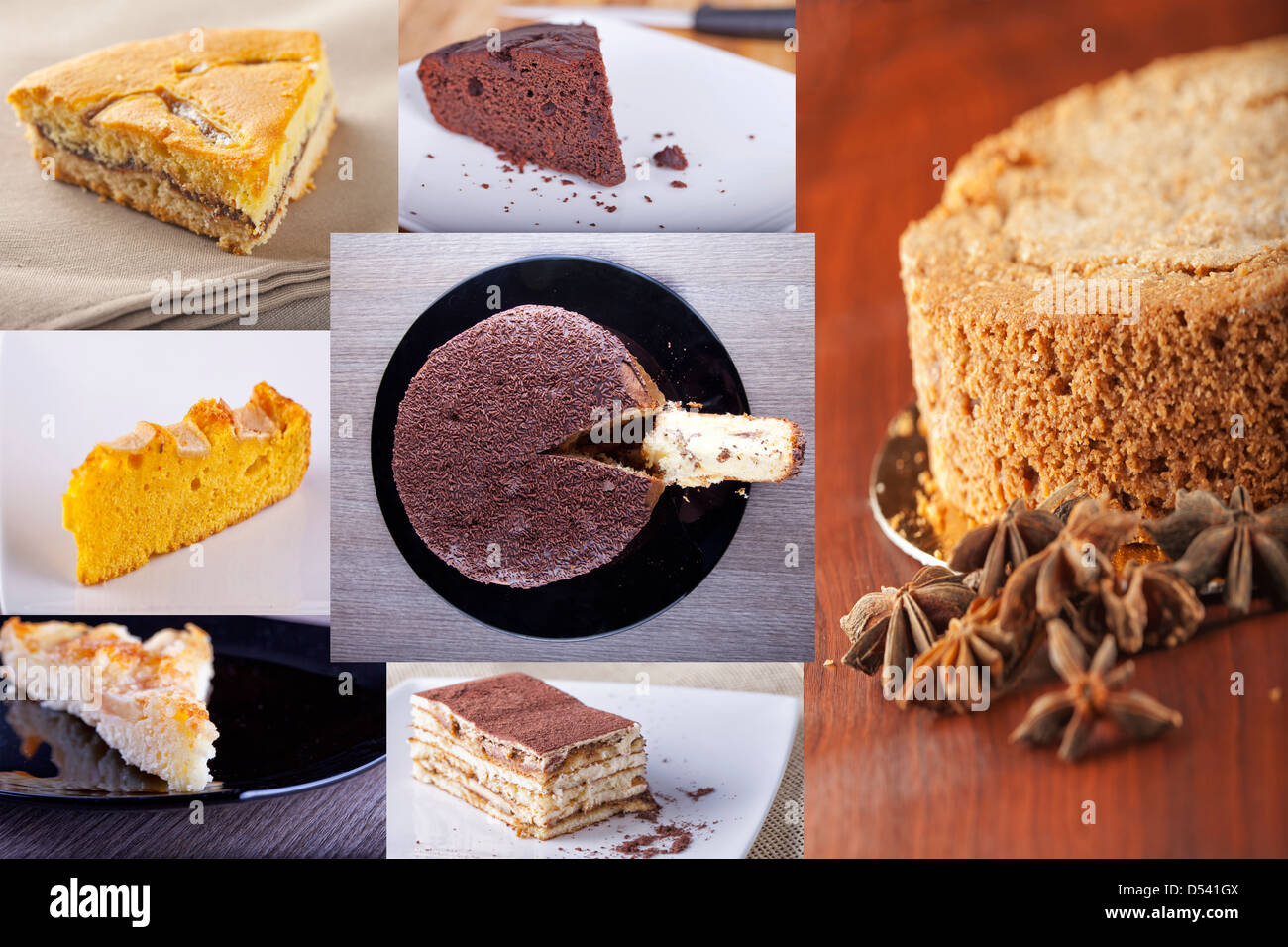 Composition of seven different types of cake Stock Photo - Alamy