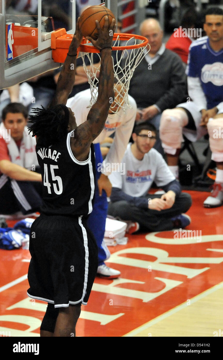 Los Angeles, USA. 23rd March, 2013. Nets' Gerald Wallace #45 dunks ...