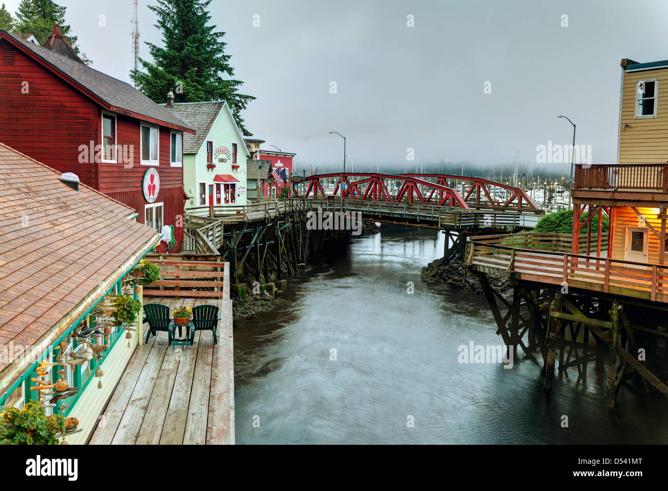 Buildings on pilings above Ketchikan Creek, historic Creek Street ...