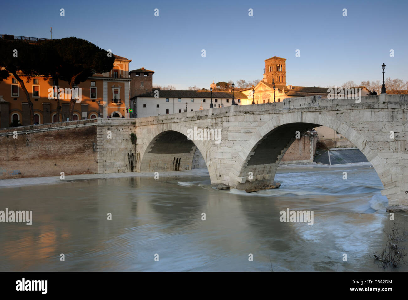 Italy, Rome, Isola Tiberina, Ponte Cestio, Pons Cestius Roman bridge ...