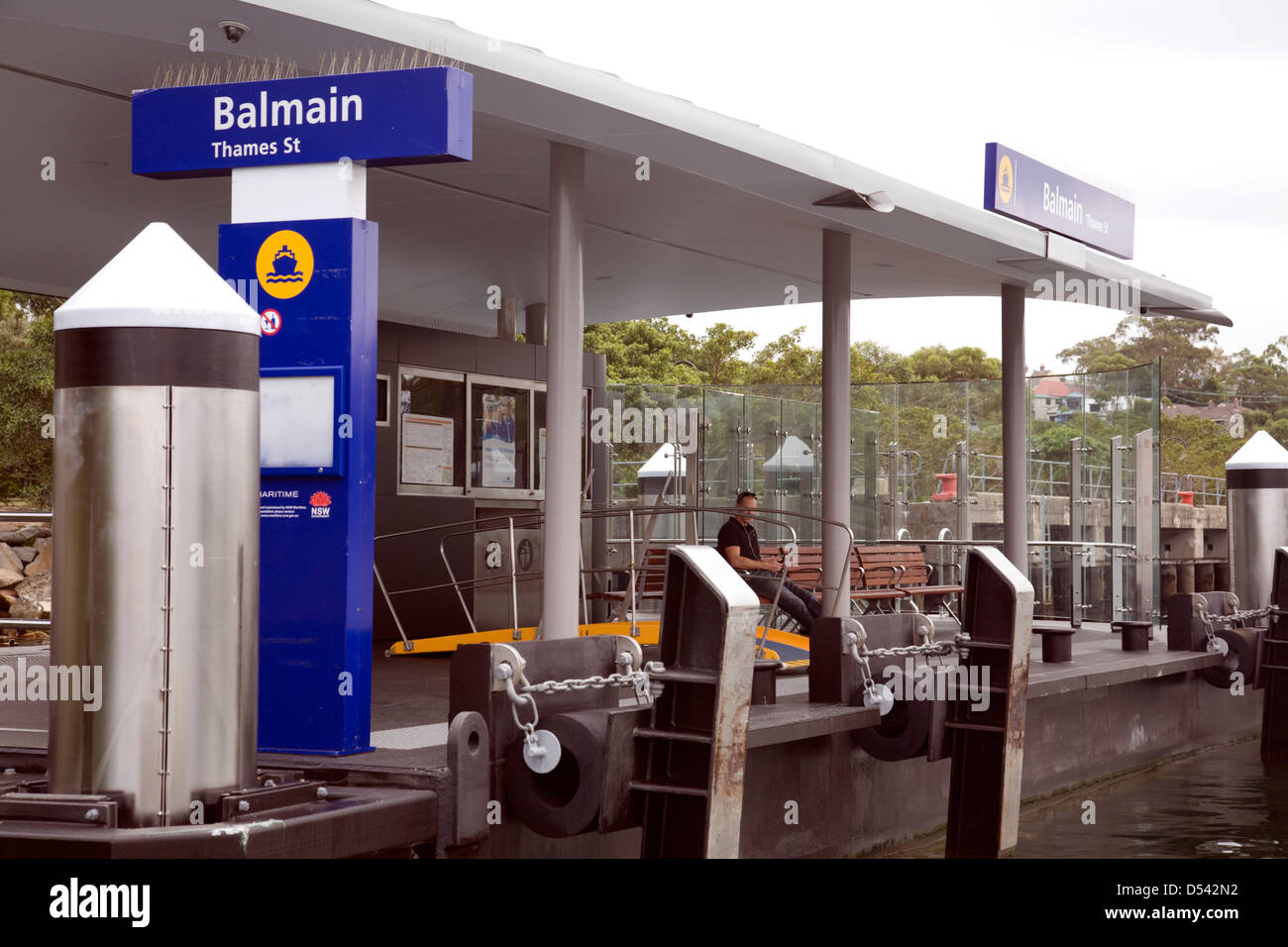 commuter waiting for a ferry at balmain wharf,sydney harbour Stock ...