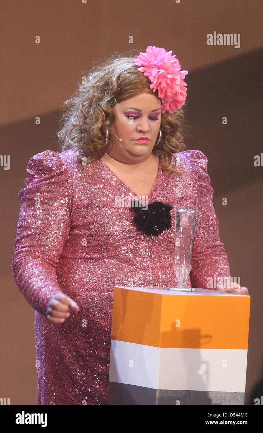 Host "Cindy aus Marzahn" poses during the German TV show "You bet, that ...