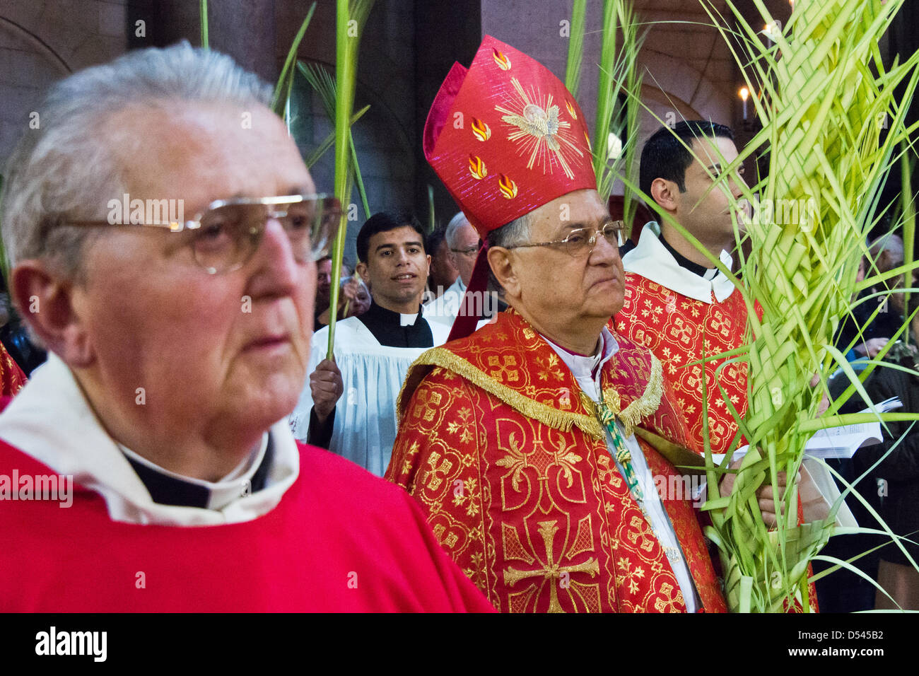 Jerusalem, Israel. 24th March, 2013. Archbishop Fouad Twal (C), Latin ...