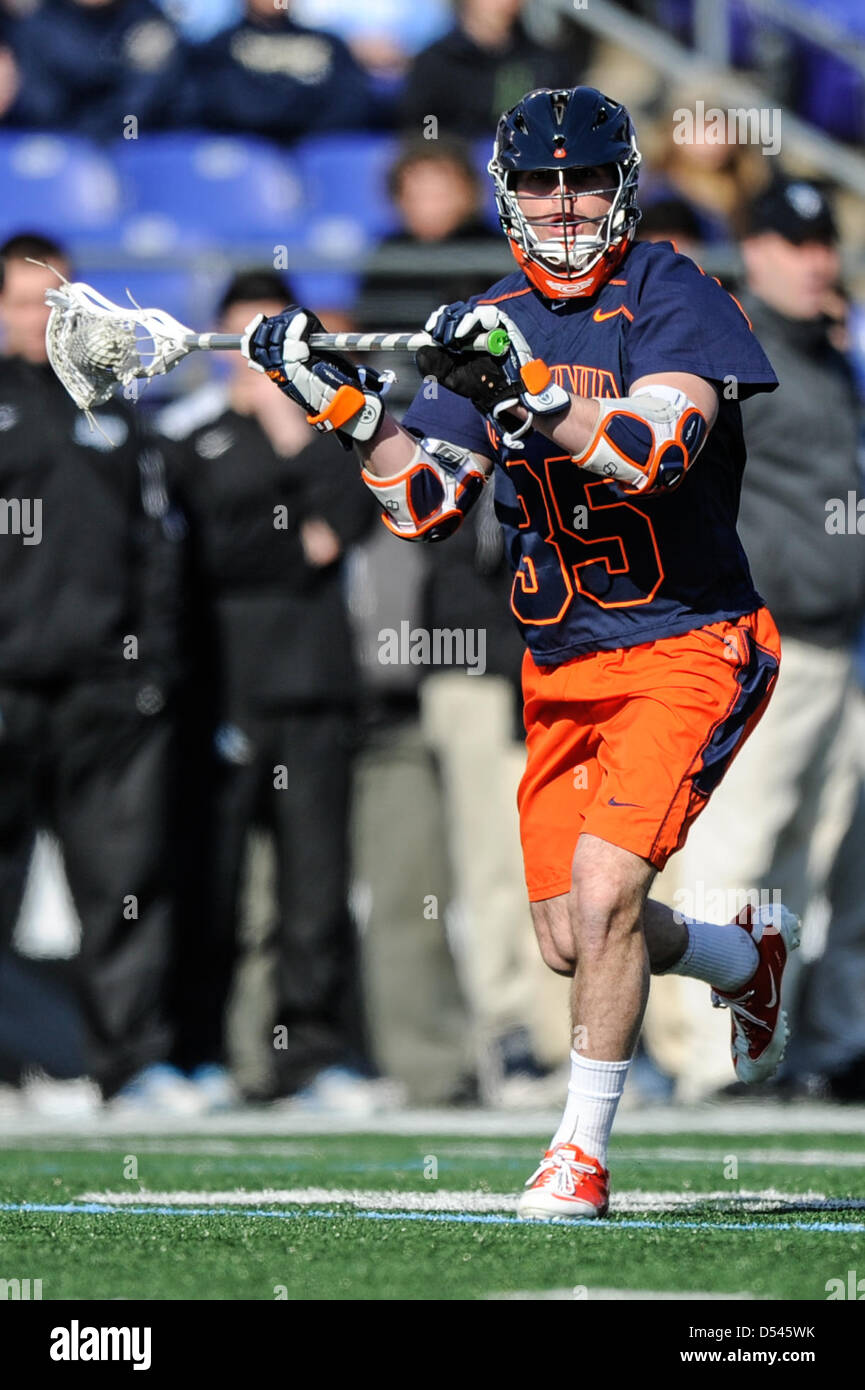 Baltimore, USA. March 23, 2013 : Virginia's Charlie Streep (35) passes ...