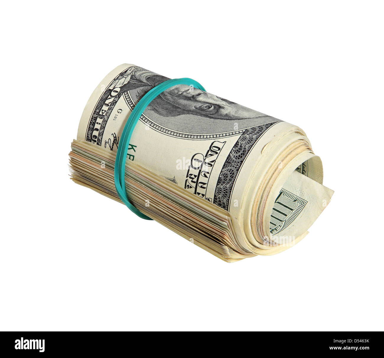 Bank Roll of Hundred Dollar Bills - Isolated on White Stock Photo - Alamy