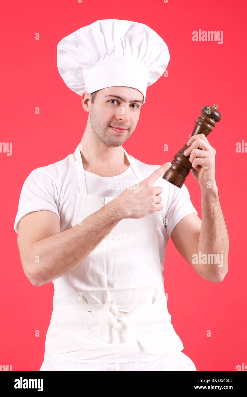 chef shot in red background Stock Photo - Alamy