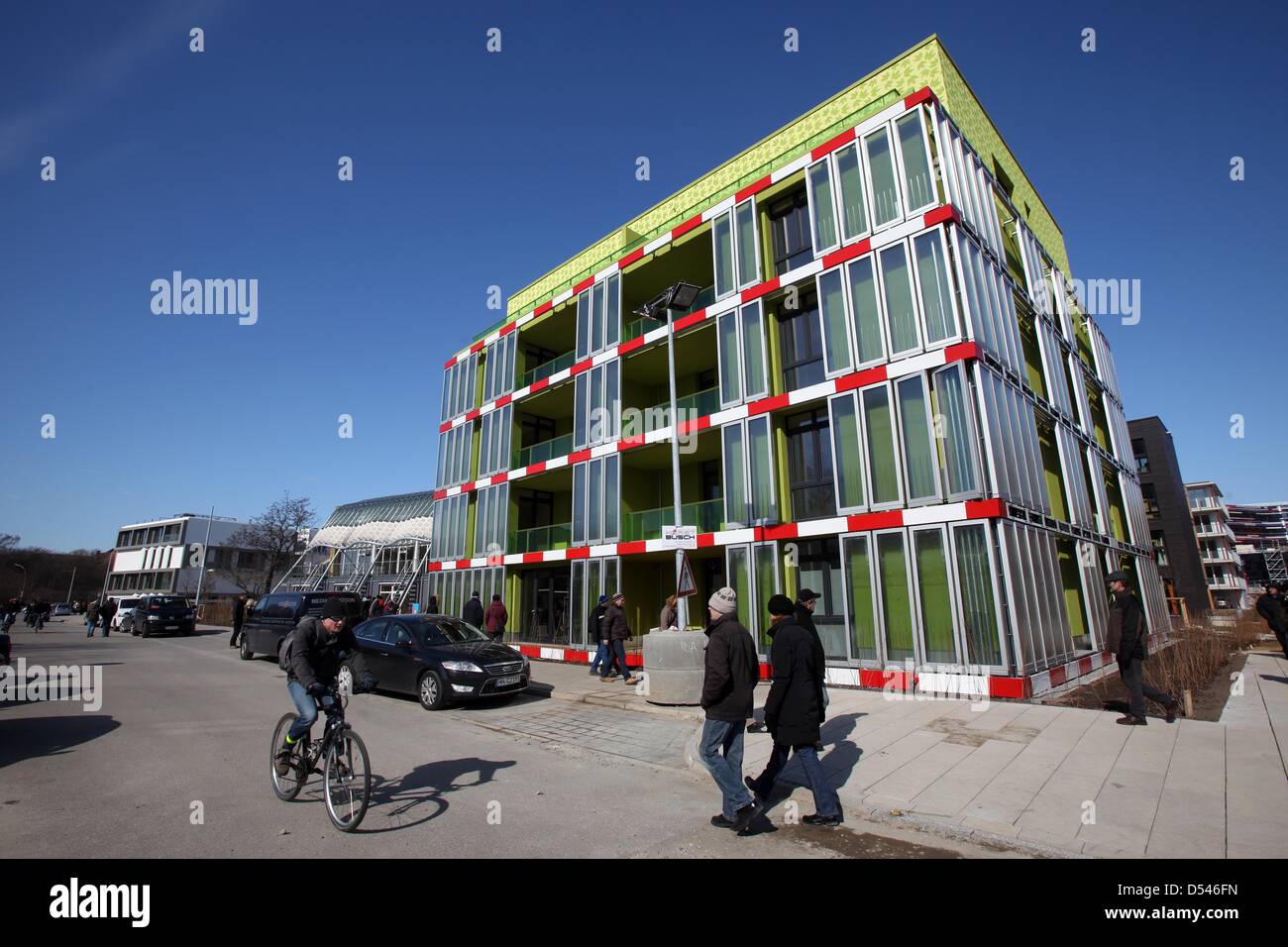 Visitors walk along the so-called 'BIQ-house' on the grounds of the ...