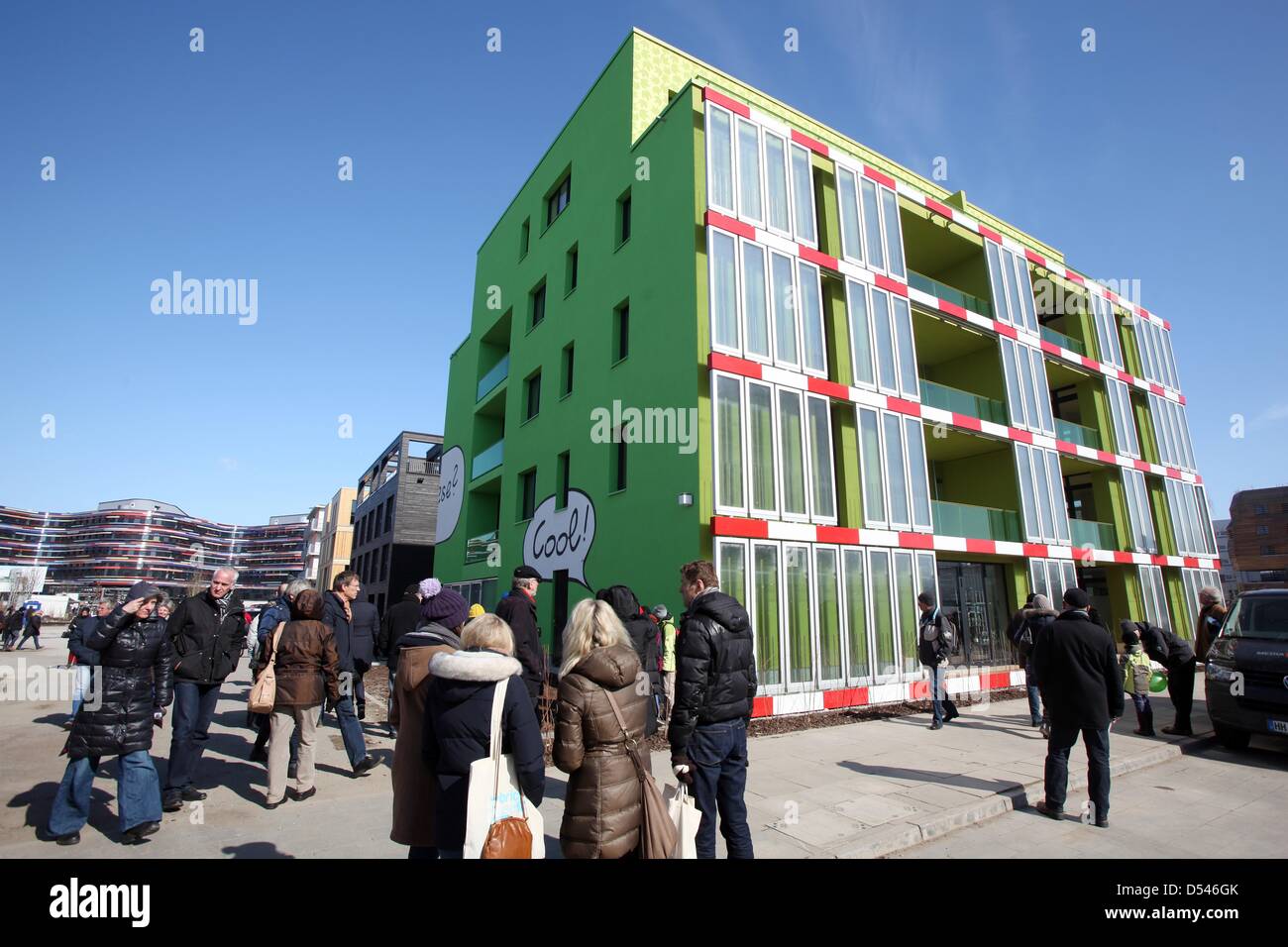 Visitors walk along the so-called 'BIQ-house' on the grounds of the ...