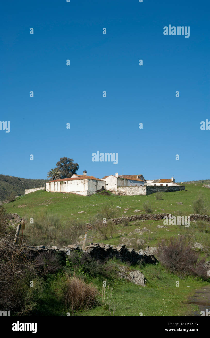 View of a typical Spanish farmstead in the province of Badajoz by Rio ...
