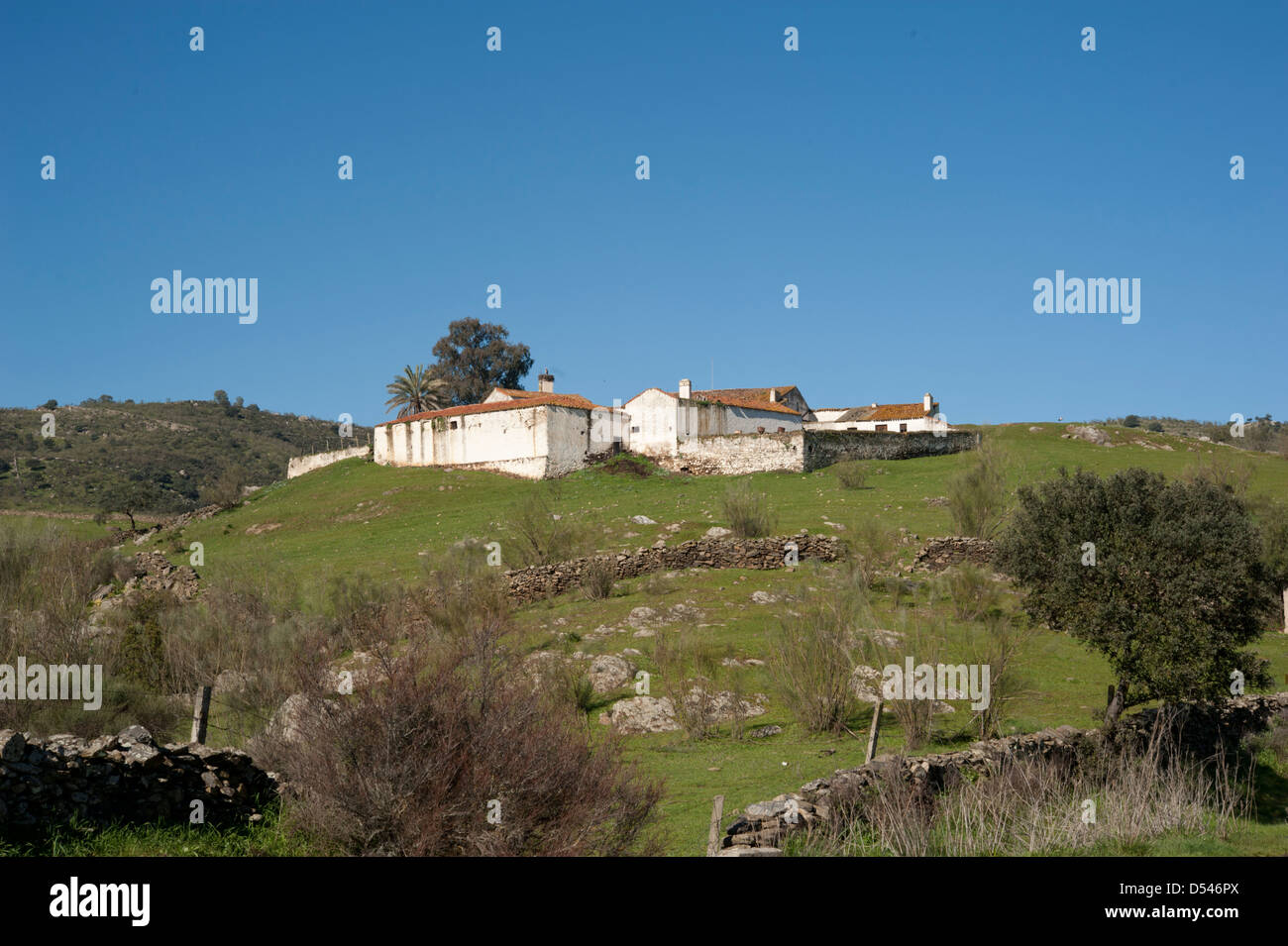 View of a typical Spanish farmstead in the province of Badajoz by Rio ...