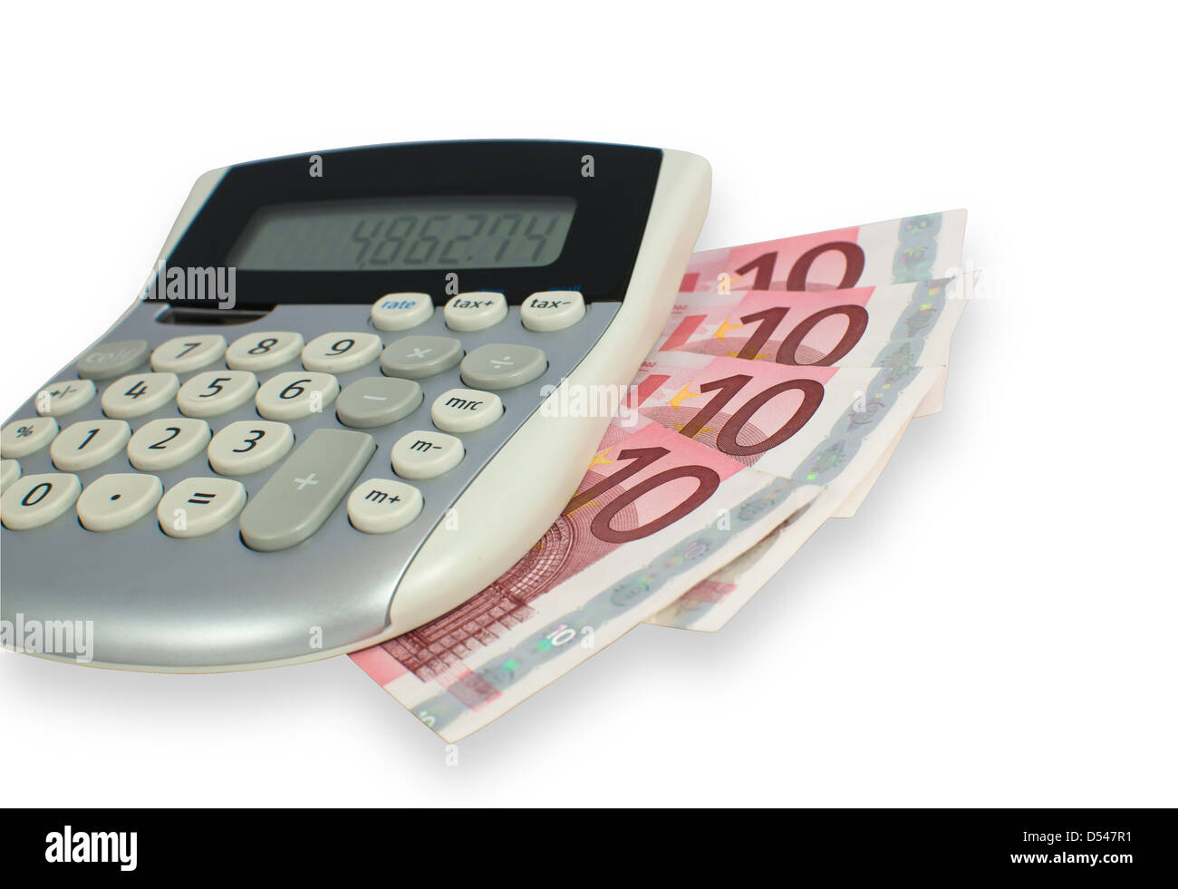Isolated Calculator With Money Notes Stock Photo - Alamy