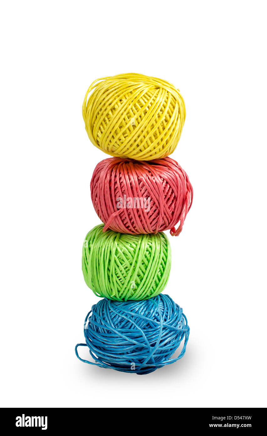 Isolated Stack Of Colorful Balls Of Wool Stock Photo - Alamy