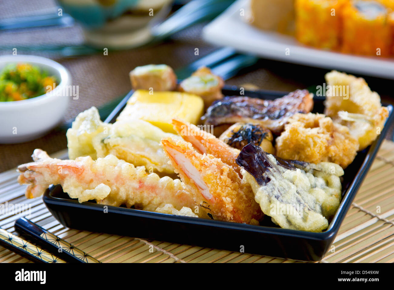 Japanese Bento set contain varieties of vegetables and fish in batter ...
