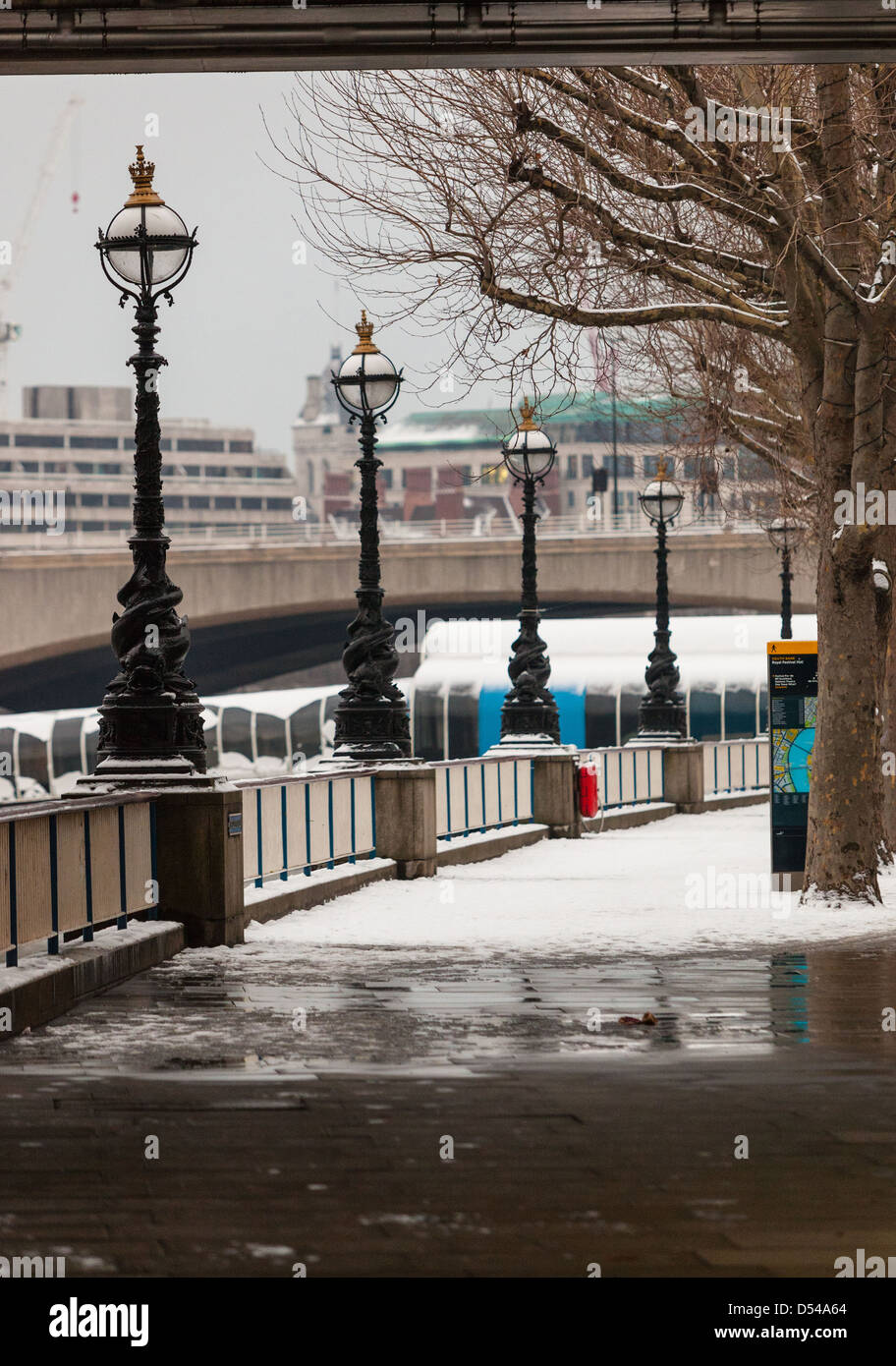 Snowy winter morning along South Bank, London, England, UK Stock Photo ...