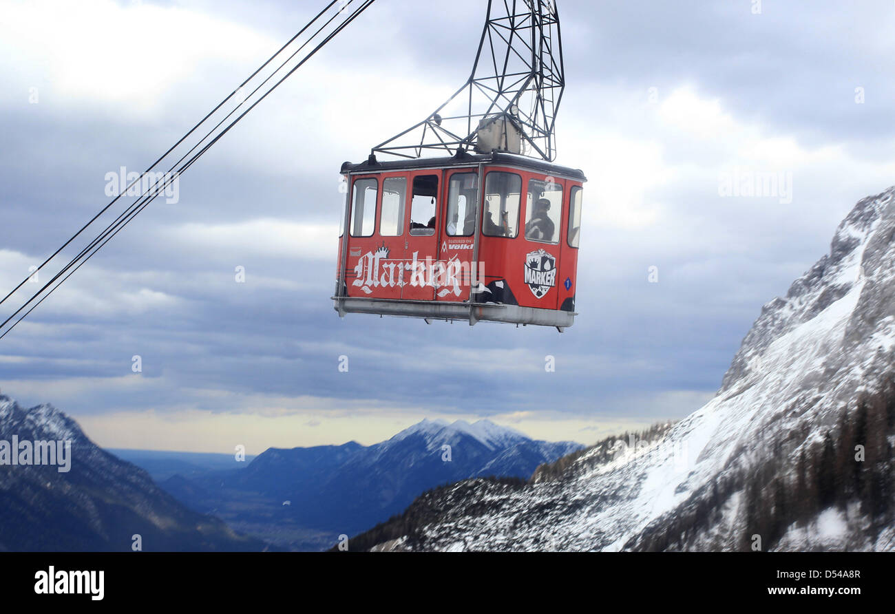 View of a gondola of the Zugspitze cable car near Grainau, Germany, 20 ...