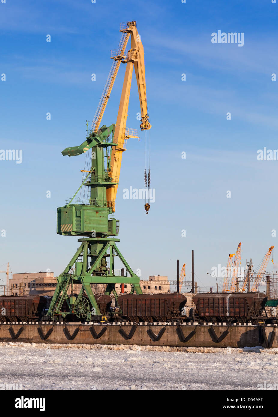 Port crane with cargo train. Port of St.Petersburg, Russia Stock Photo ...