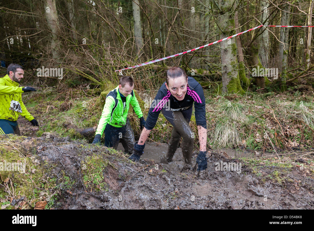 Kilmarnock, UK. 24 March 2013. Organised Mud Run at Craufurdland Castle ...