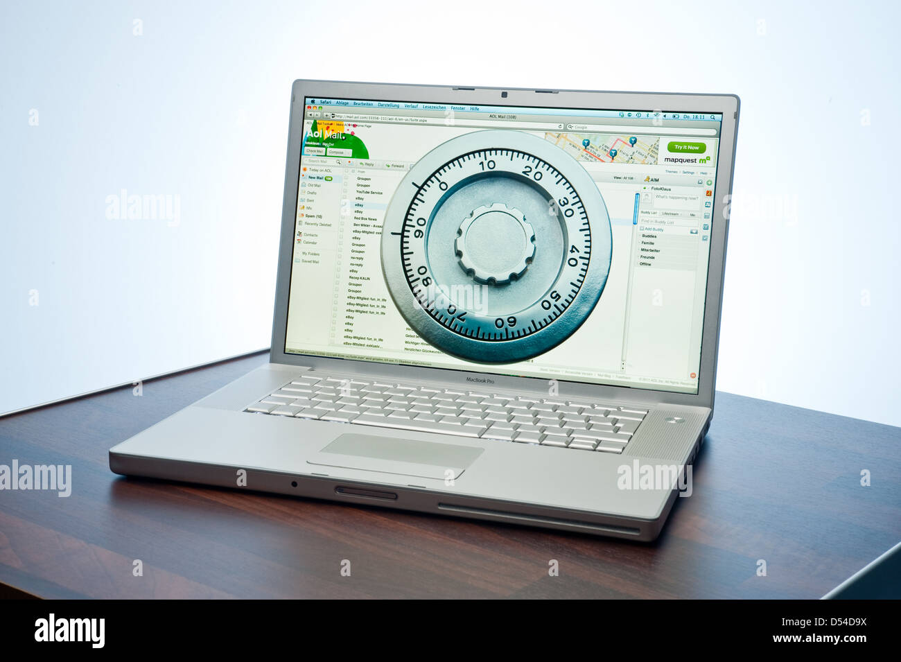 Hamburg, Germany, combination lock on the screen of an Apple MacBook ...