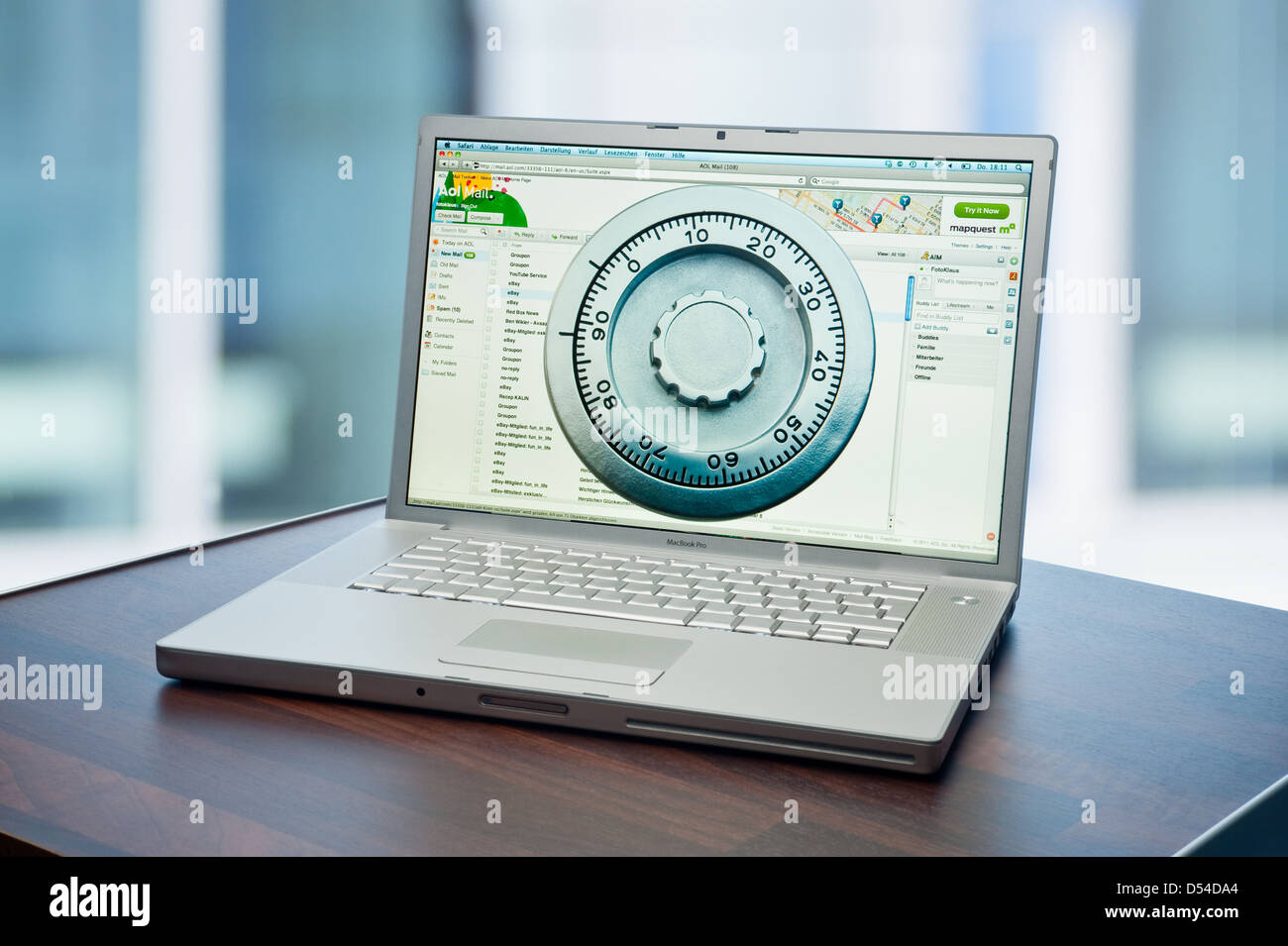 Hamburg, Germany, combination lock on the screen of an Apple MacBook ...
