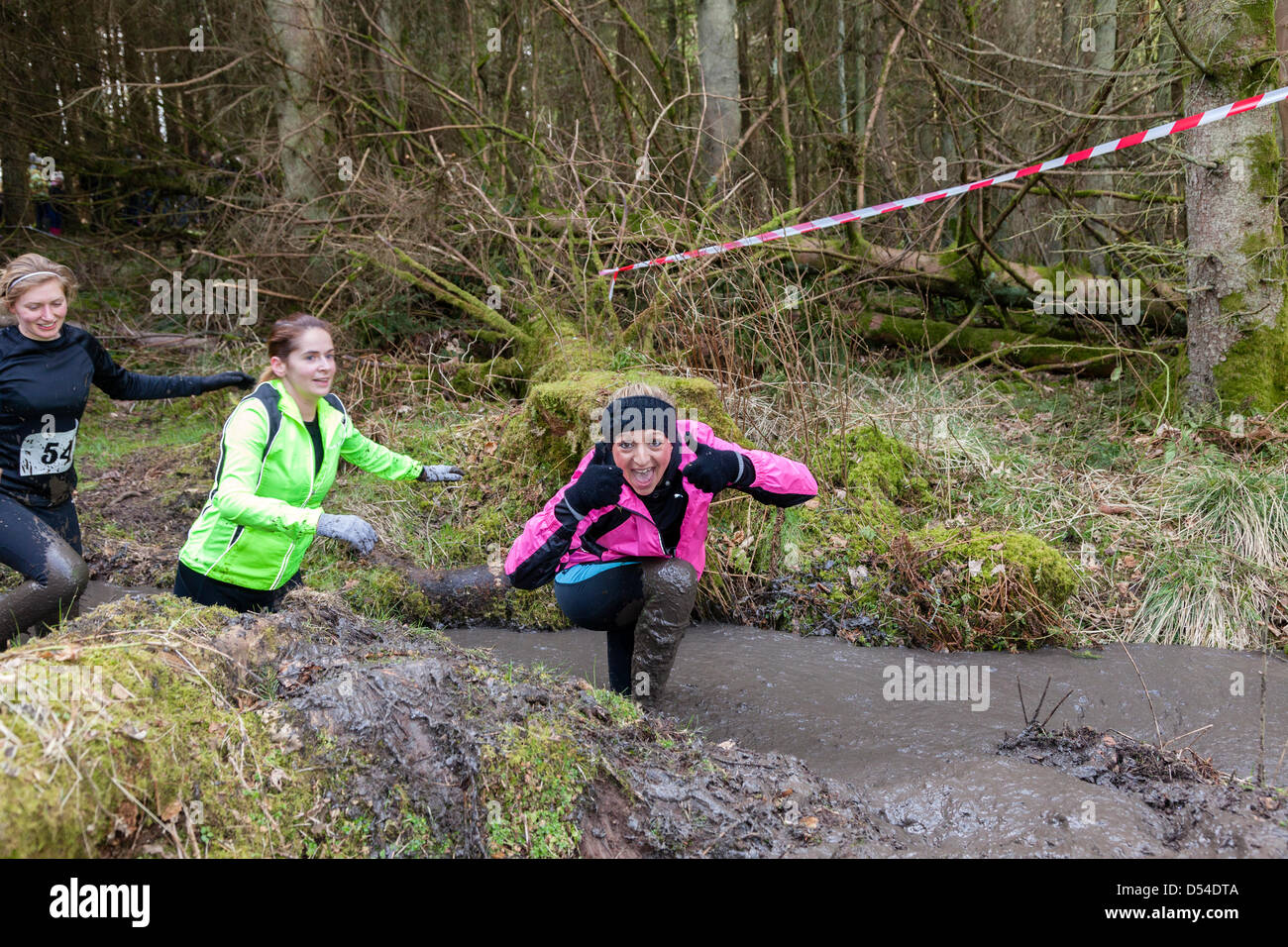 Kilmarnock, UK. 24 March 2013. Organised Mud Run at Craufurdland Castle ...