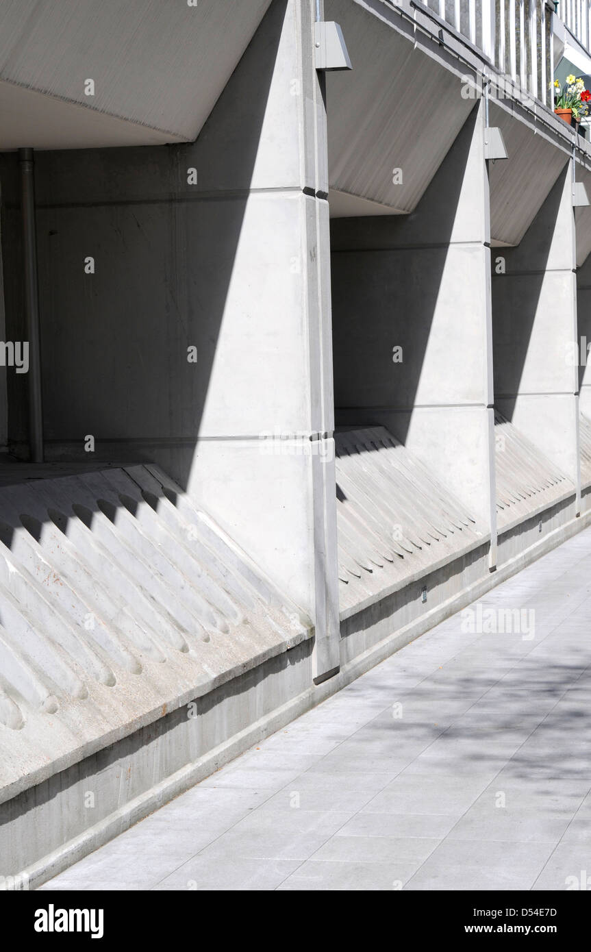 exterior of concrete built modern building showing window bays or ...