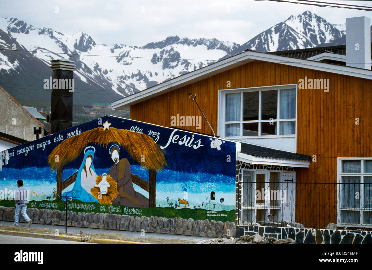 Ushuaia Argentina Nativity Mural Snow Capped Mountains Stock Photo - Alamy