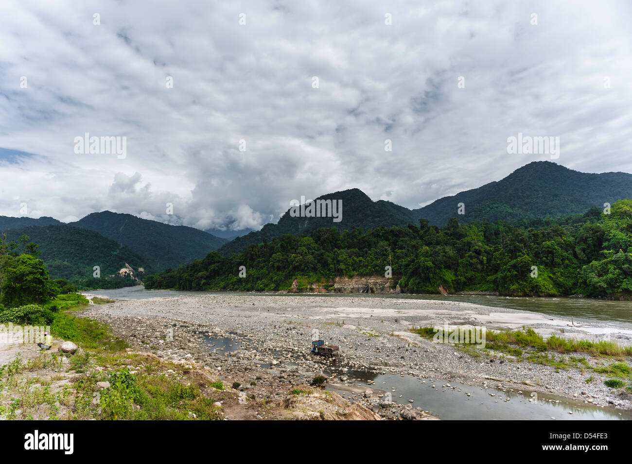 Kameng river in the valley of the high mountains in western Arunachal ...