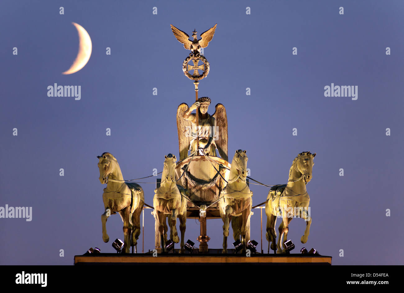 Berlin, Germany, the Quadriga of tape Burger door with crescent moon in ...