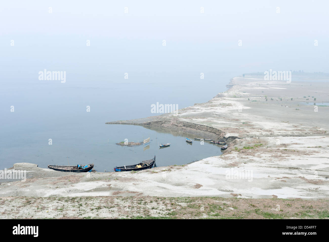 View of the Ganges river and north bank sandy bank shot from the 10 km ...