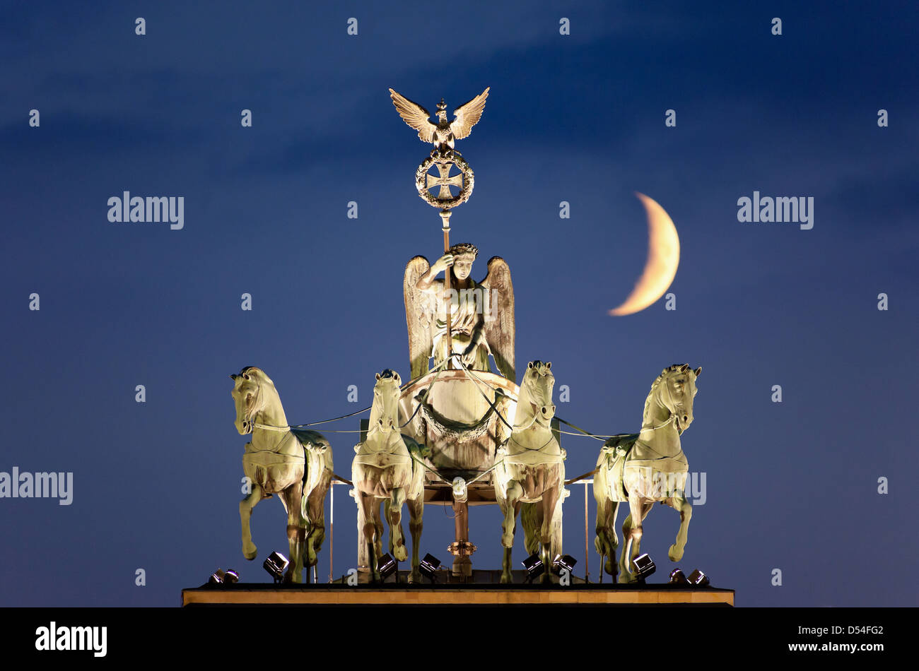 Berlin, Germany, the Quadriga of tape Burger door with crescent moon in ...