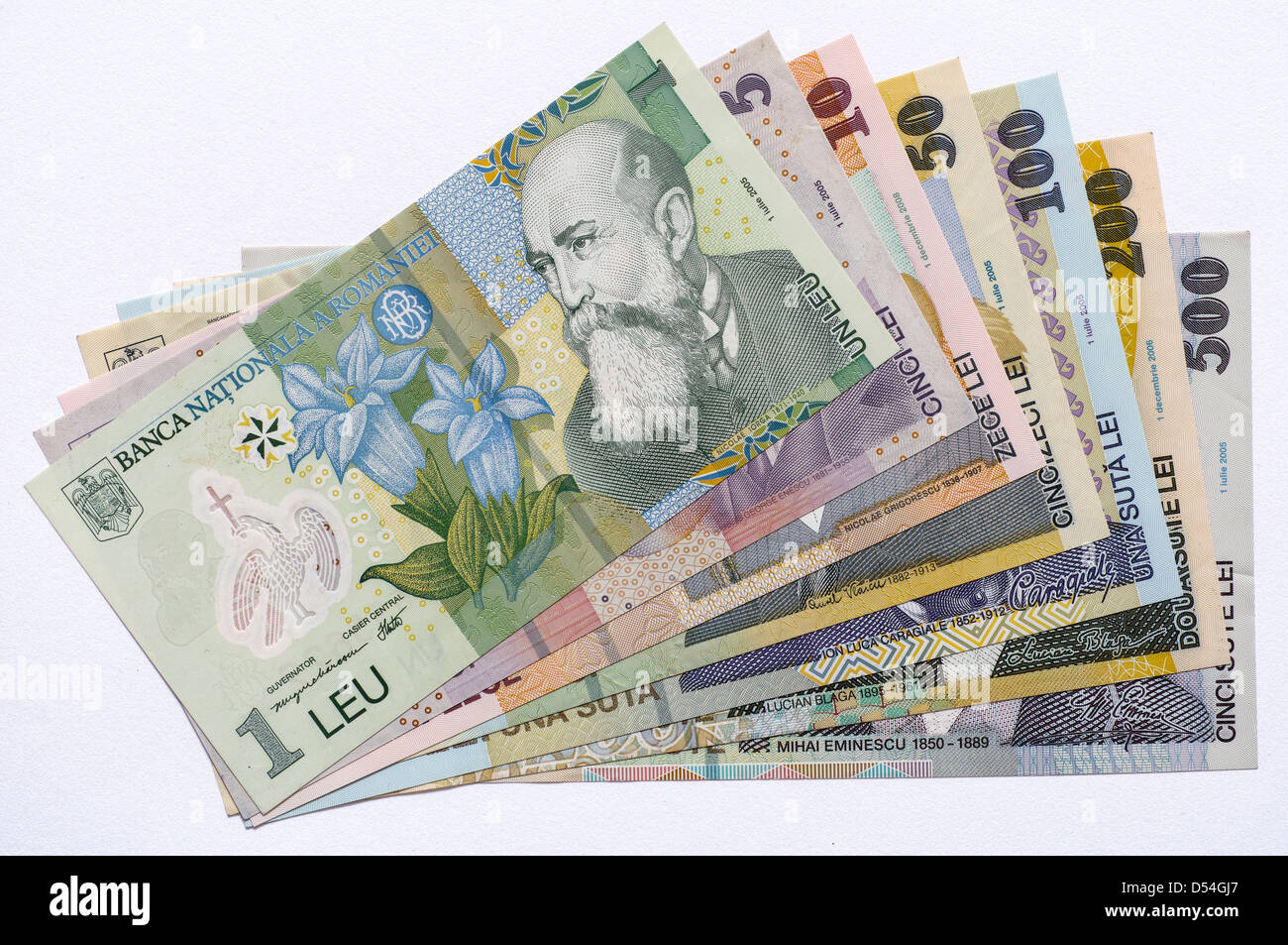 Complete set of Romanian banknotes Stock Photo - Alamy