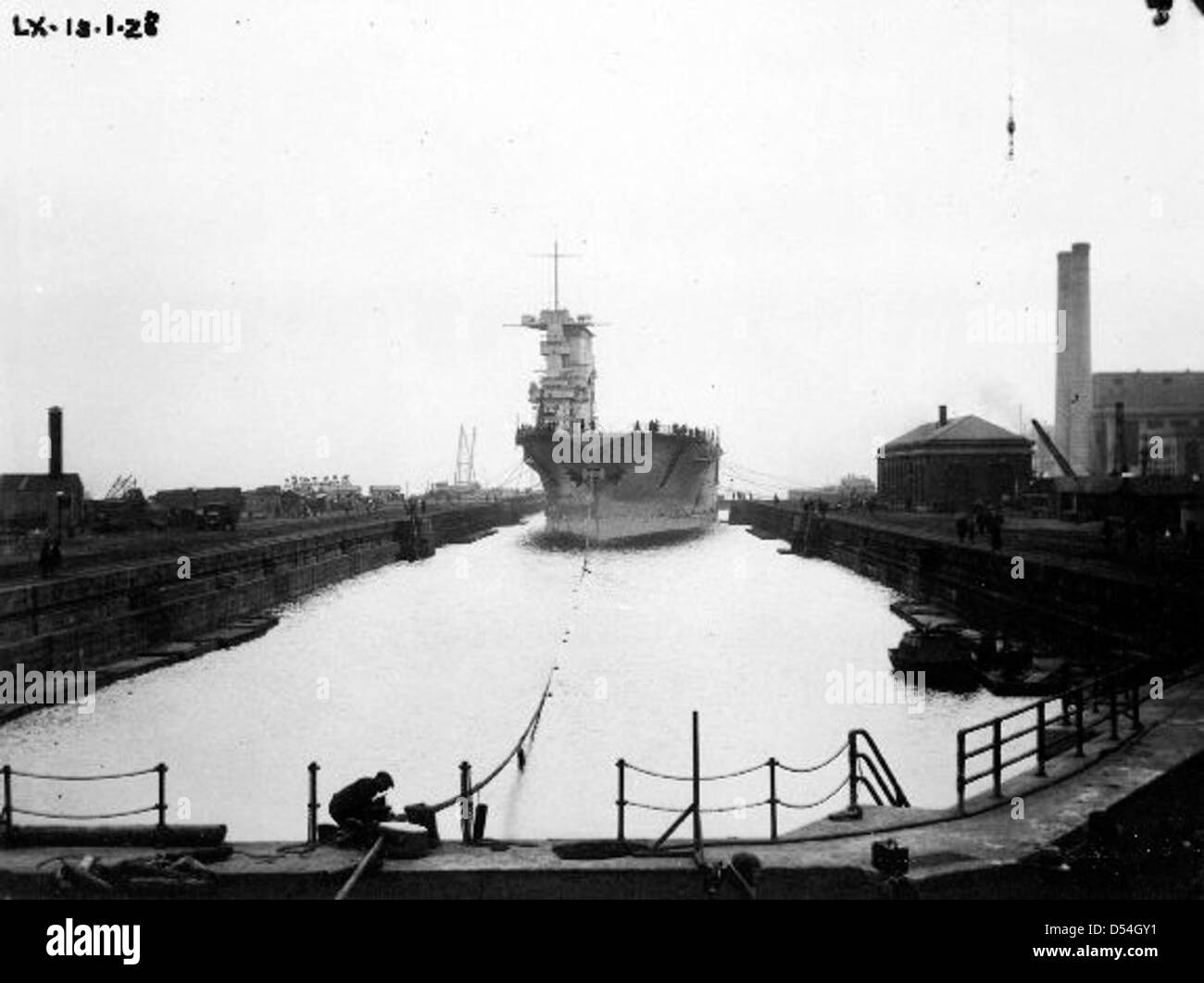 This image shows the USS Lexington (CV-2), an aircraft carrier that ...