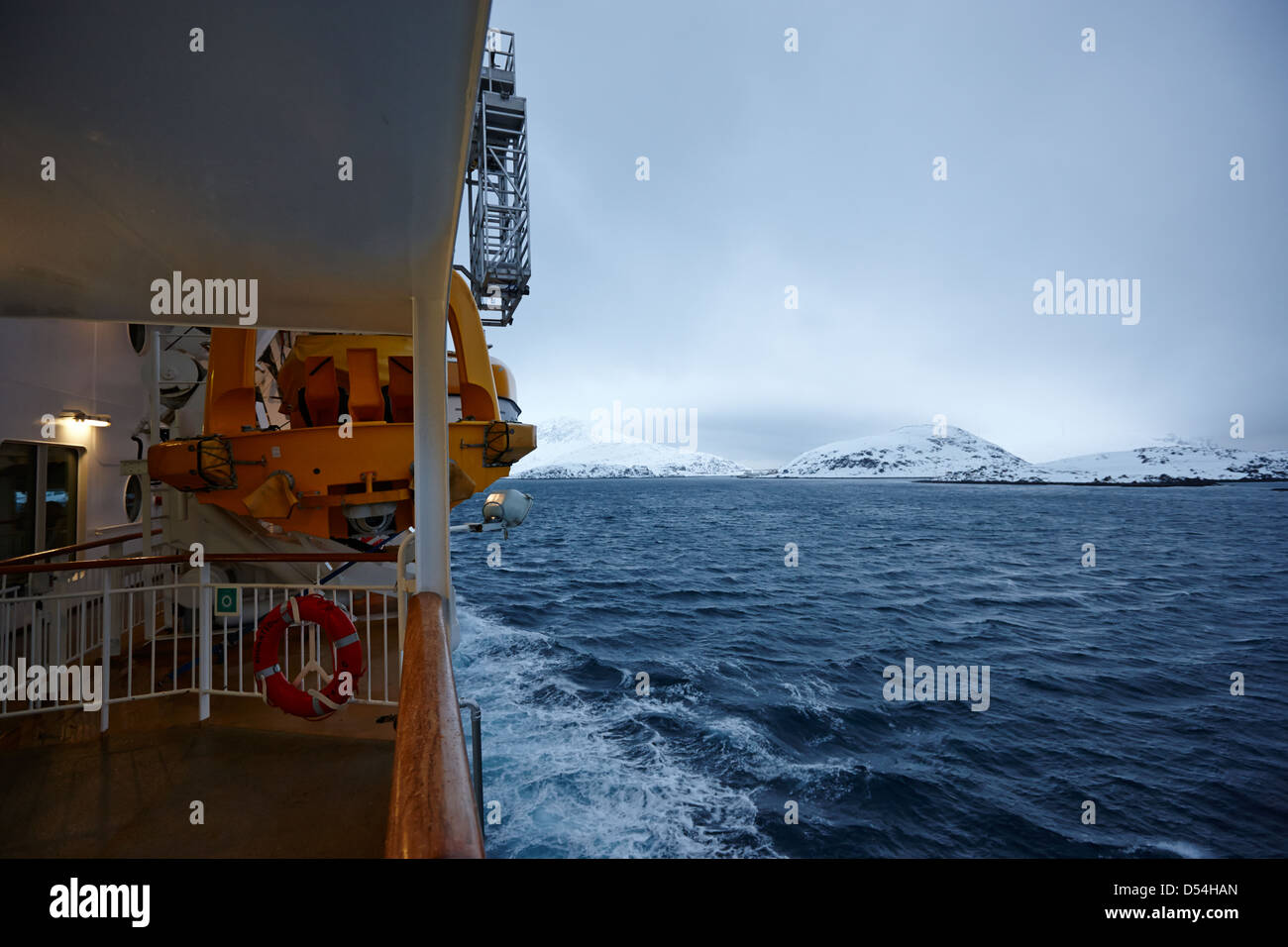 on board hurtigruten passenger ship sailing through fjords during ...