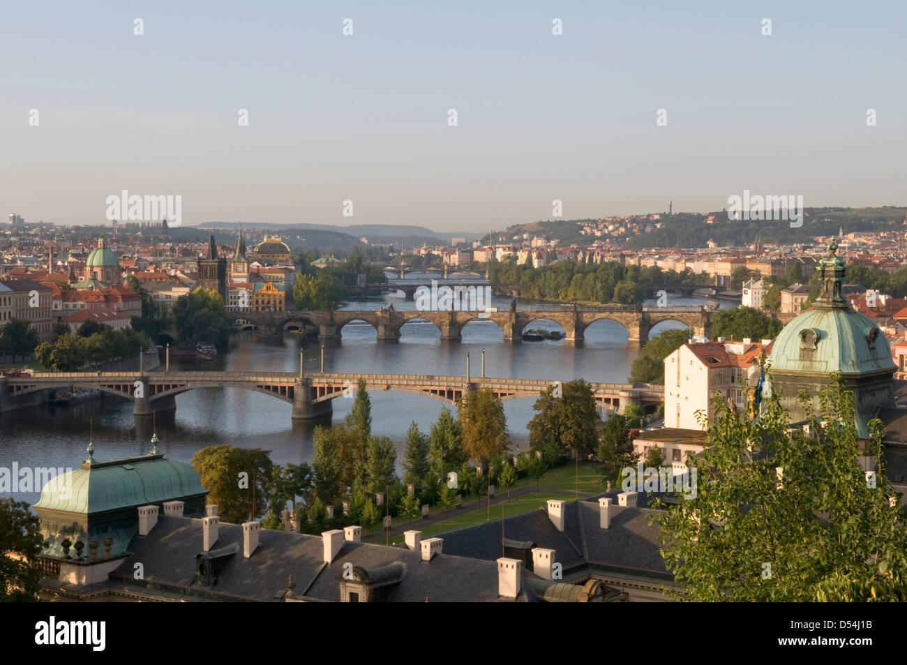 City view with view to bridges over river vltava hi-res stock ...