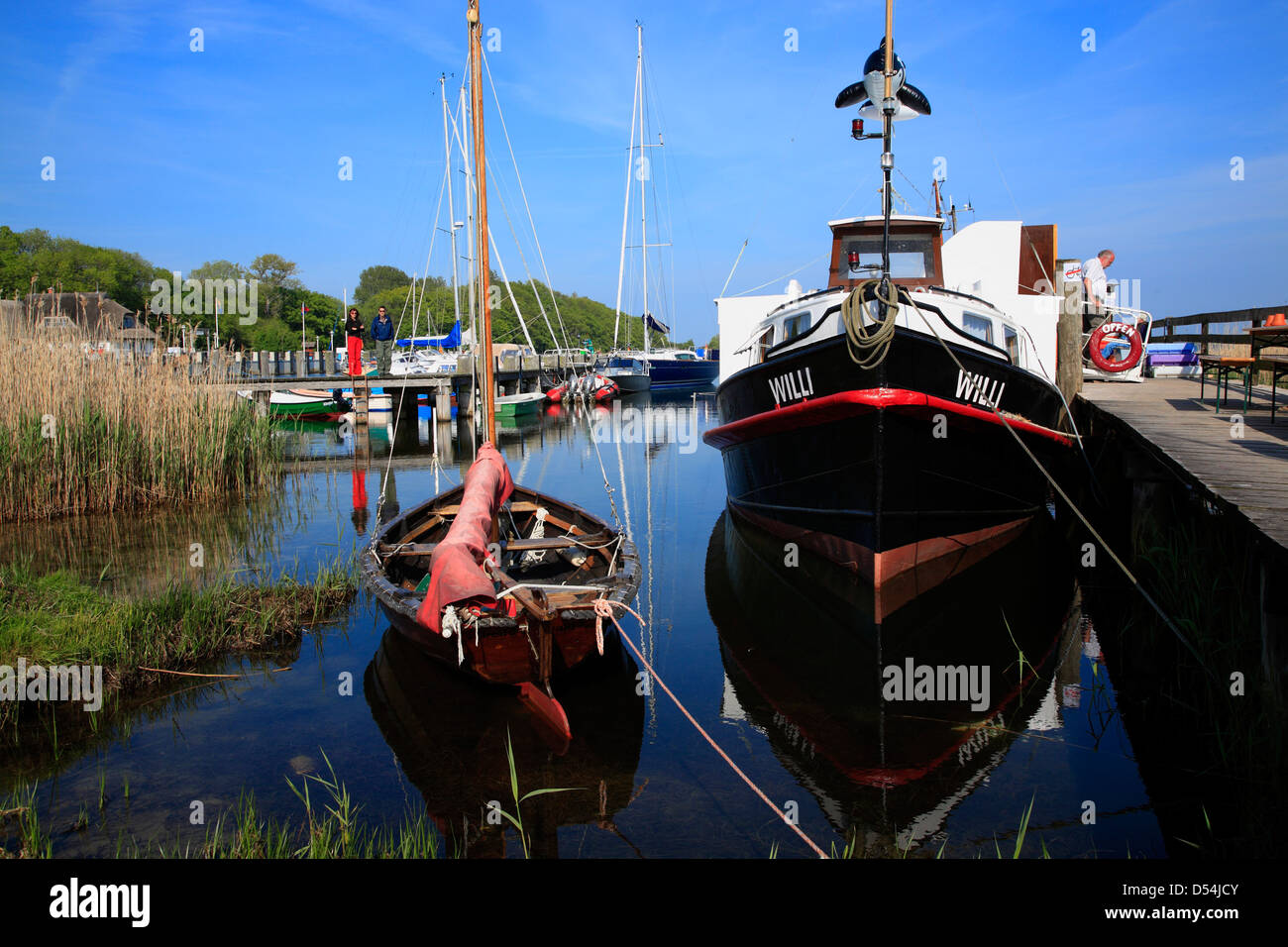 Hiddensee Island, 0ldtimer ship WILLI at Kloster harbor, Mecklenburg ...