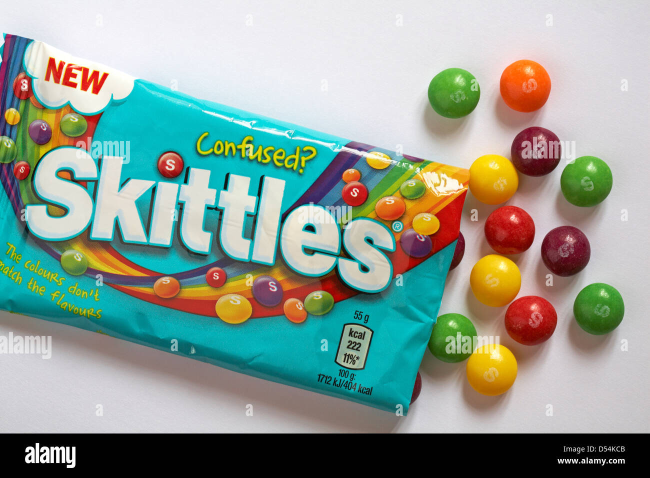 packet of new Confused? Skittles fruits sweets with contents spilled on ...