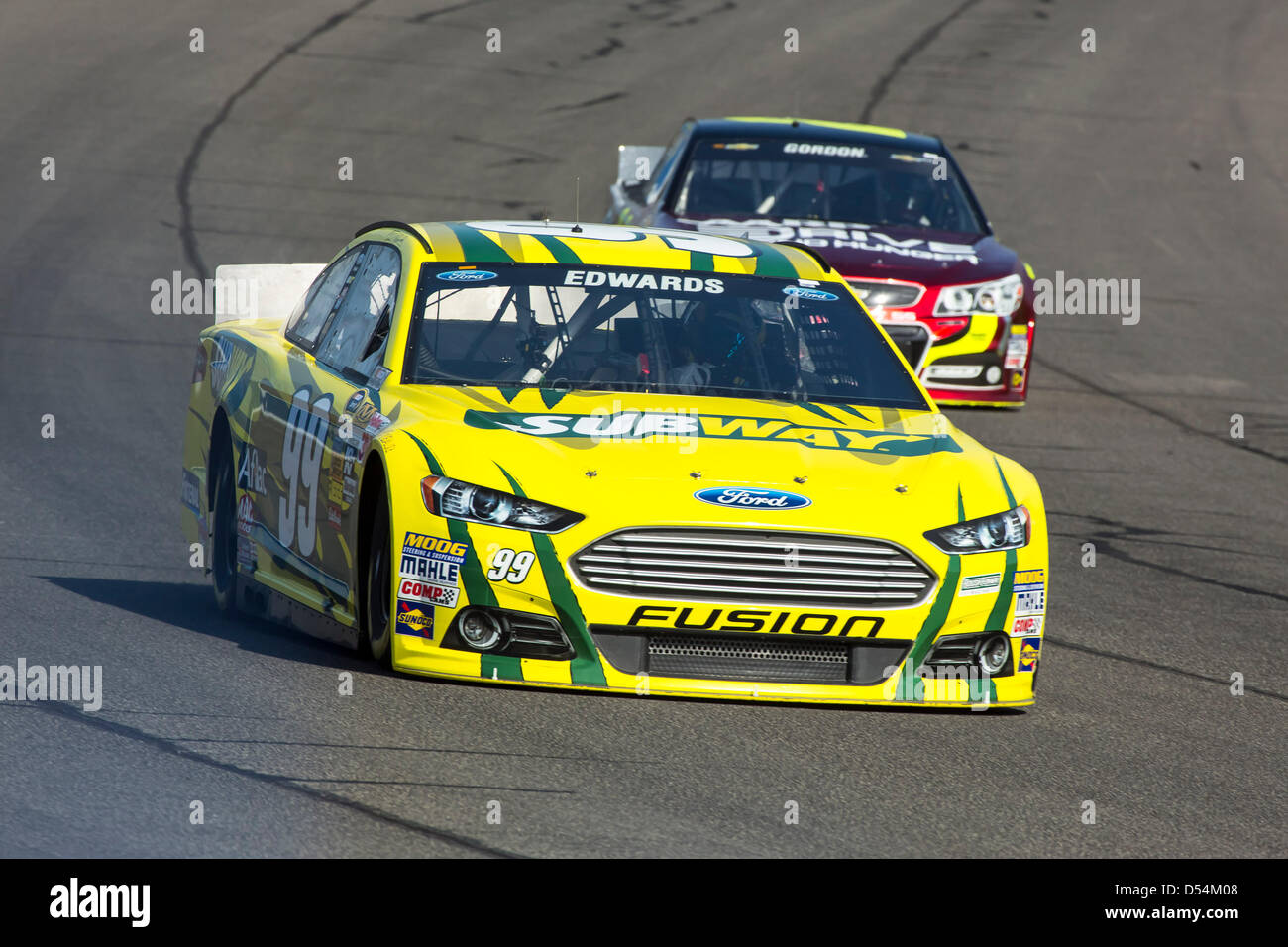 Fontana, California, USA. 23rd March 2013. Carl Edwards (99) prepares ...