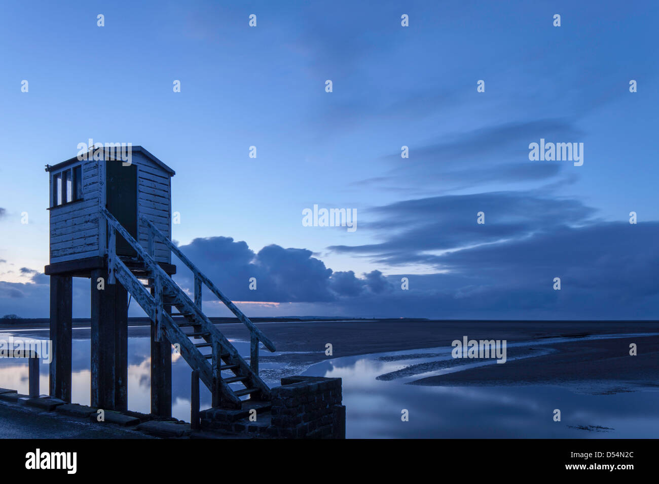 Lindisfarne causeway refuge box in evening light, Isle of Lindisfarne ...