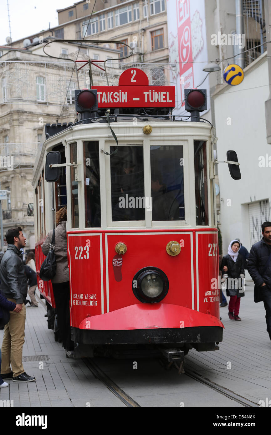 Antique tram that runs along Istiklal Caddesi between Tunel and Taxim ...