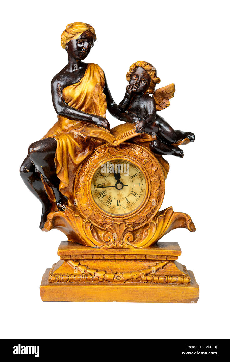 Antique clock, minutes to twelve Isolated over white with clipping path ...